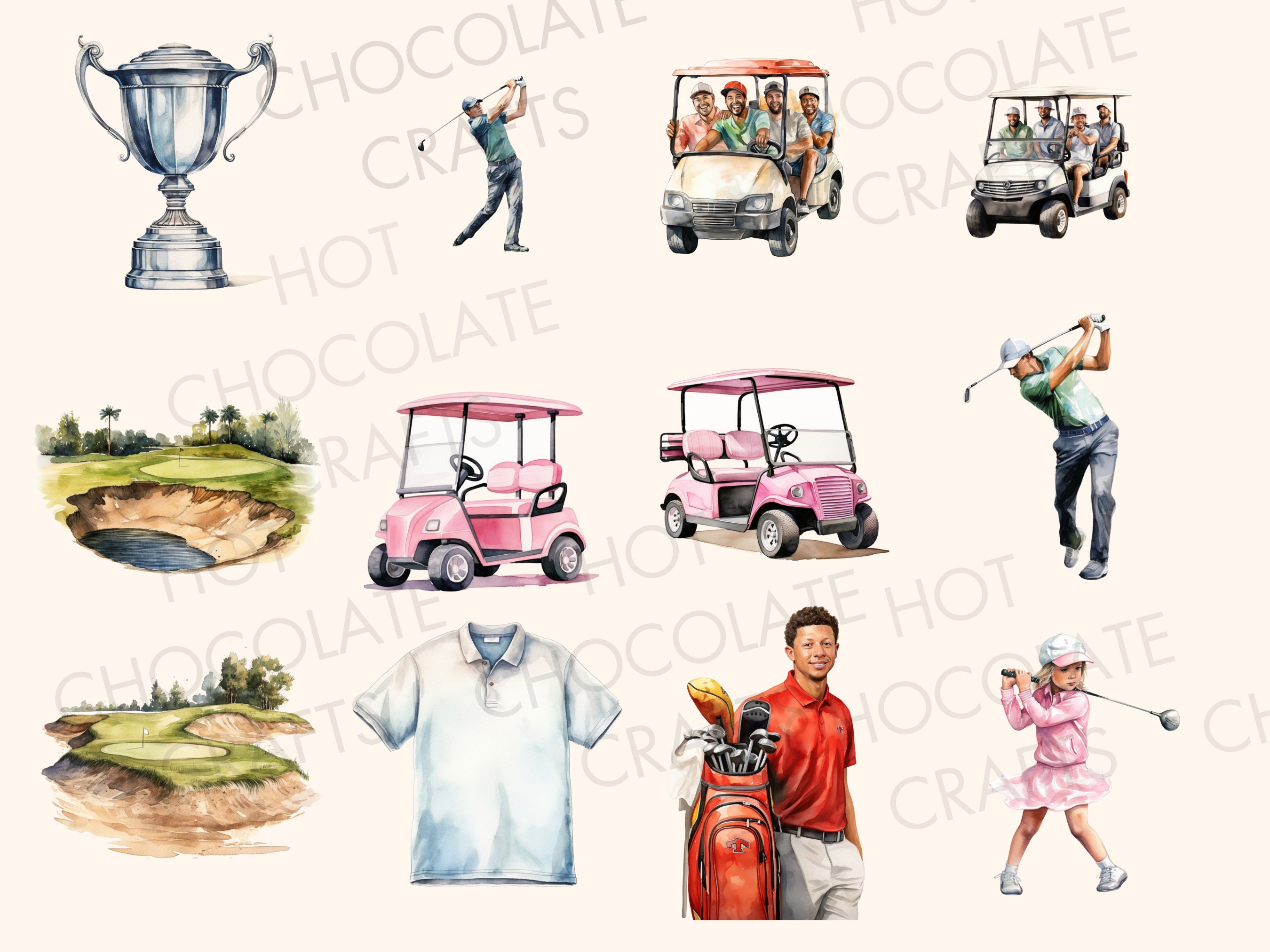 50 Golf Watercolor Clipart PNG Sublimation Bundle Commercial Use ...
