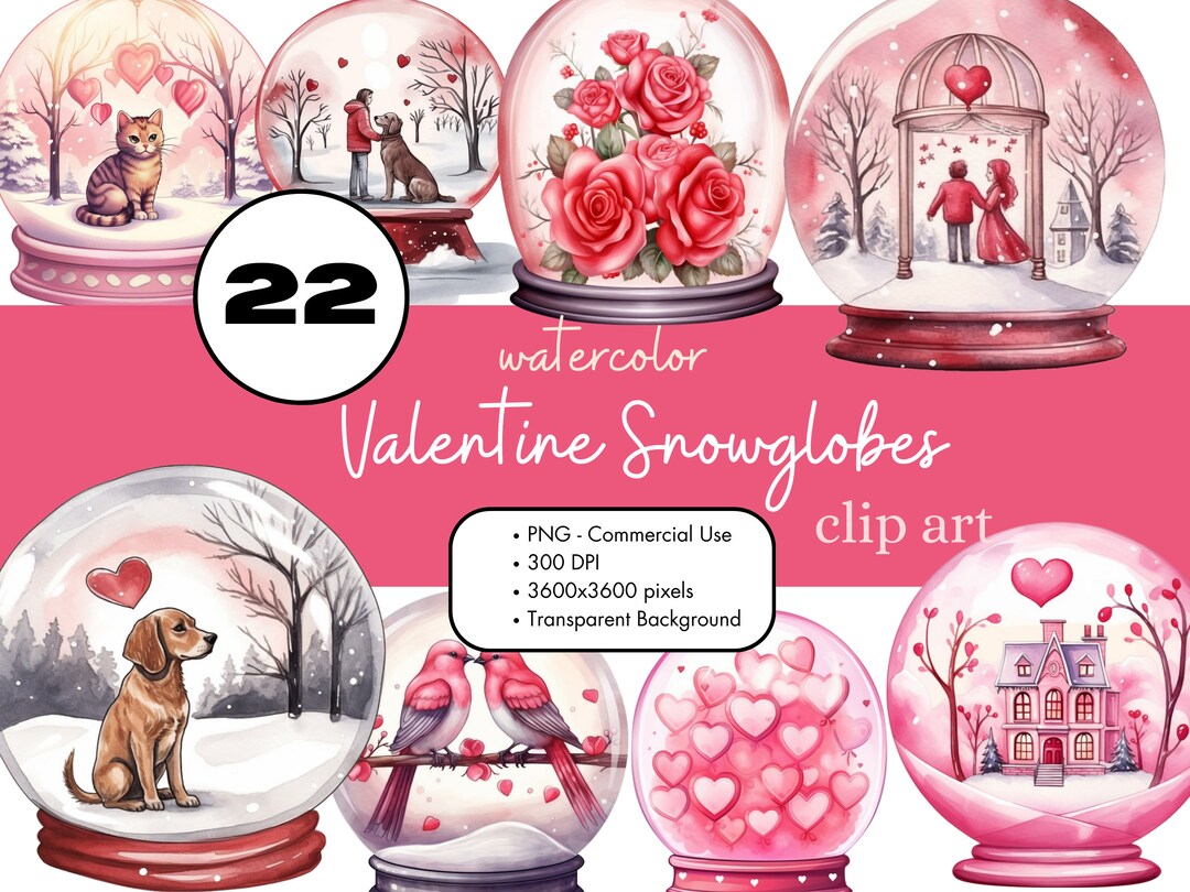 22 Snow Globe Valentine's Day Clipart PNG Sublimation Bundle Commercial ...