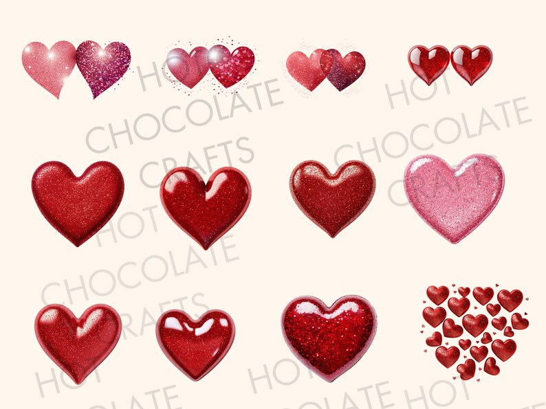 30 Glitter Hearts Valentine's Day Clipart PNG Sublimation Bundle ...