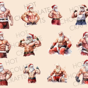 17 Bodybuilder Buff Santa Claus Watercolor Clipart Sublimation Bundle ...