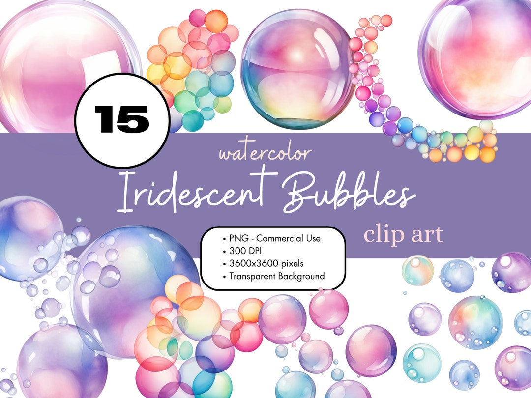 15 Iridescent Bubbles Watercolor Clipart Sublimation Bundle PNG ...