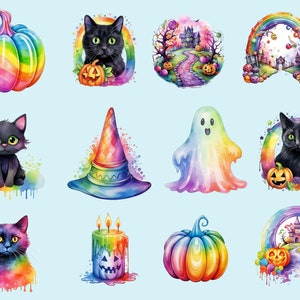 26 Rainbow Halloween Watercolor Clipart Sublimation Bundle PNG ...