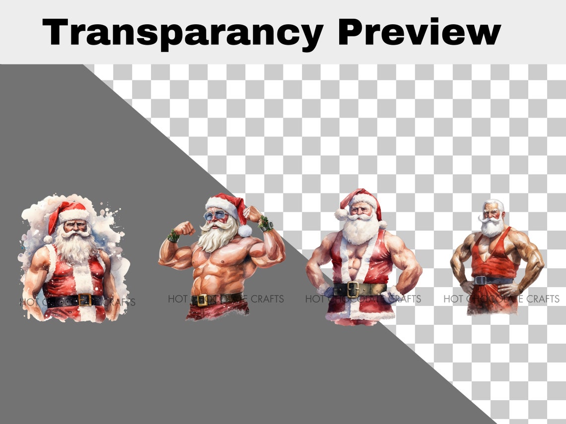 17 Bodybuilder Buff Santa Claus Watercolor Clipart Sublimation Bundle ...