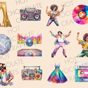 30 Disco Groovy Watercolor Clipart Sublimation Bundle PNG Commercial ...