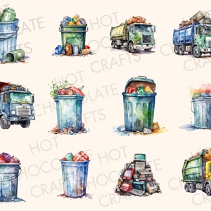 36 Garbage Trash Watercolor Clipart PNG Sublimation Bundle Commercial ...