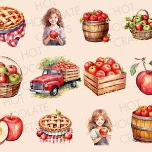 42 Fall Apples Picking Watercolor Clipart Sublimation Bundle PNG ...