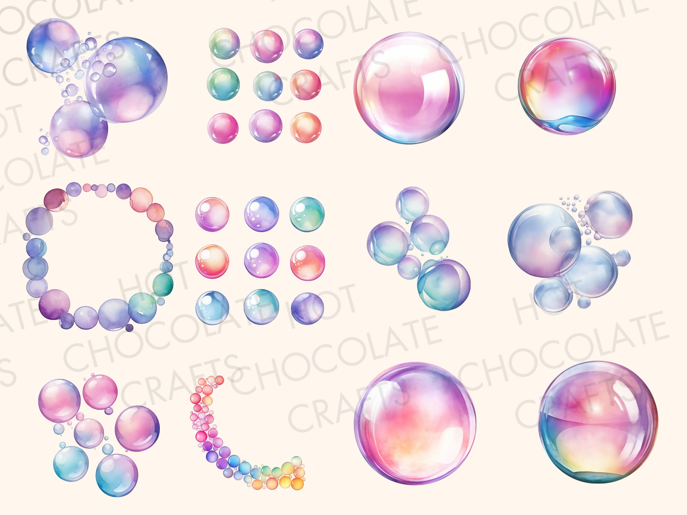 15 Iridescent Bubbles Watercolor Clipart Sublimation Bundle PNG ...