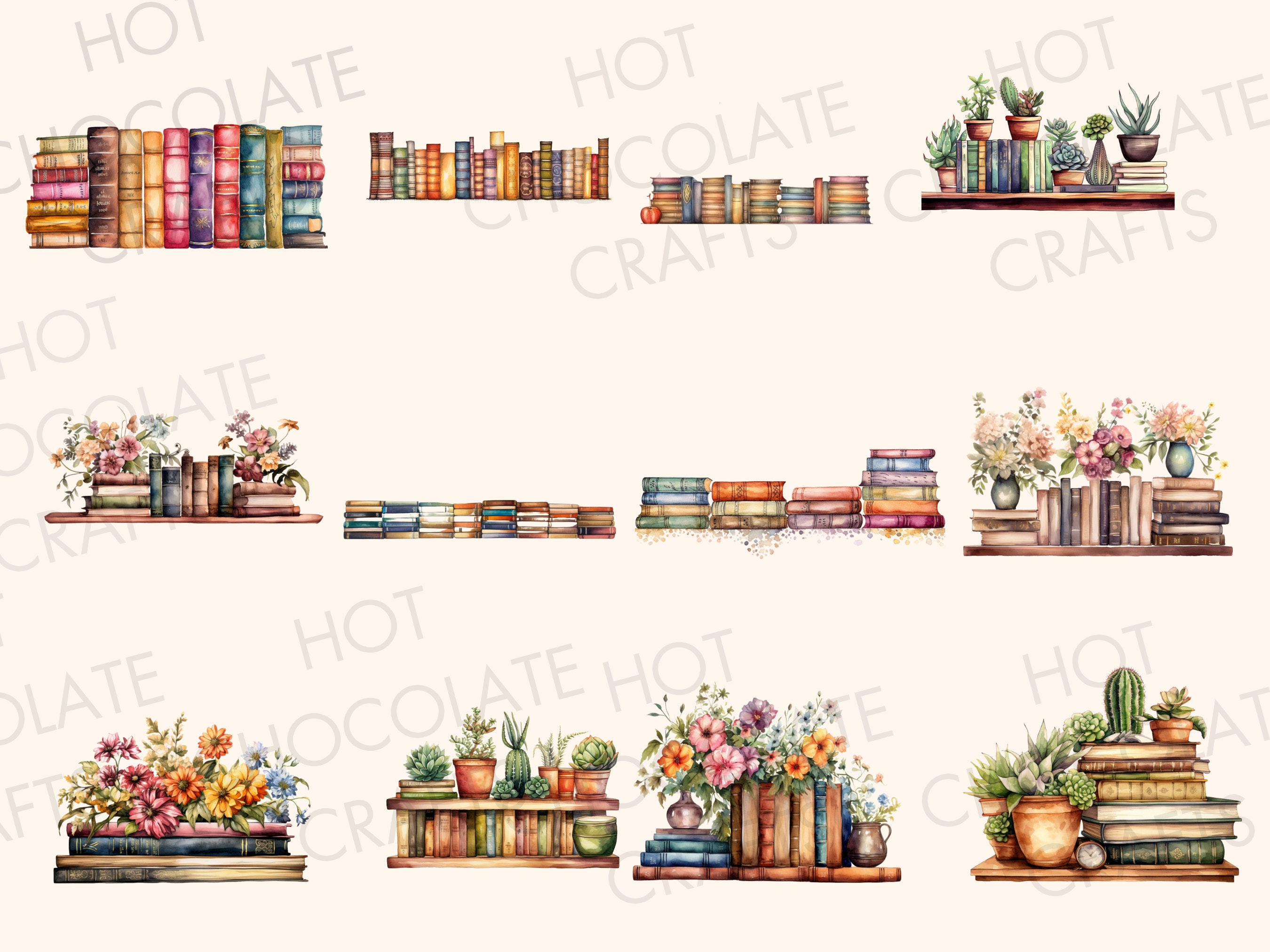 38 Book Borders Bookshelf Watercolor Clipart Sublimation Bundle PNG ...