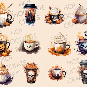 19 Halloween Coffee Watercolor Clipart PNG Sublimation Bundle ...