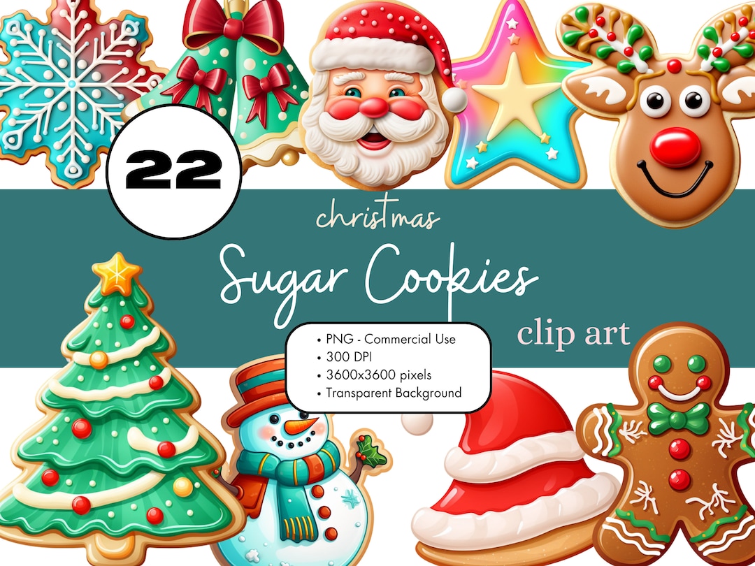 22 Christmas Sugar Cookies Clipart Sublimation Bundle PNG Commercial ...