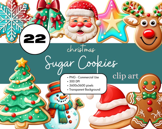 Sugar Cookie Clipart, Set of 22 PNG Bundle, 300 DPI Clip Art, Winter ...