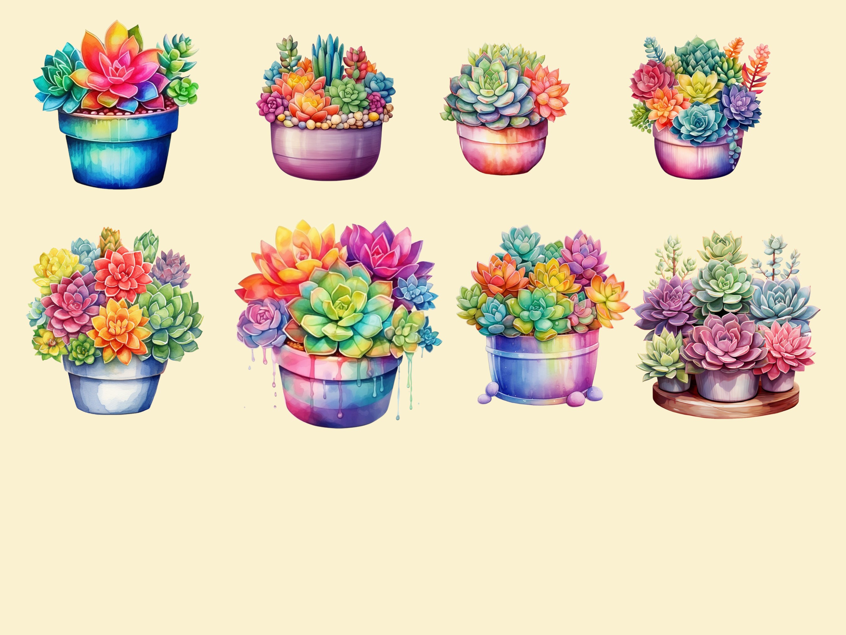 20 Rainbow Succulents Cactus Plants Watercolor Clipart Sublimation ...