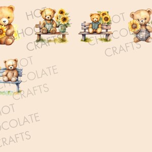 29 Sunflower Teddy Bears Watercolor Clipart Sublimation Bundle PNG ...
