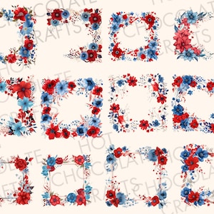 16 Red Blue Flower Borders Frames Watercolor Clipart Sublimation Bundle ...