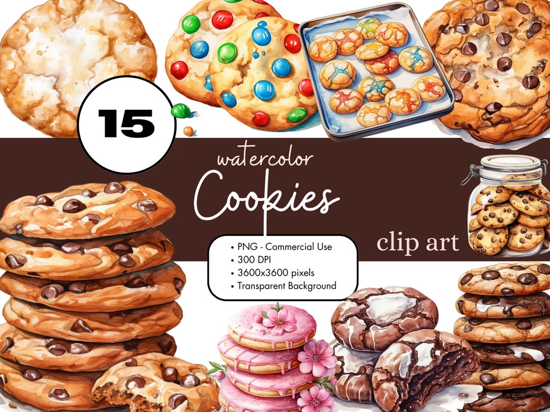 15 Cookies Watercolor Clipart Bundle, People Laptop PNG Sublimation ...