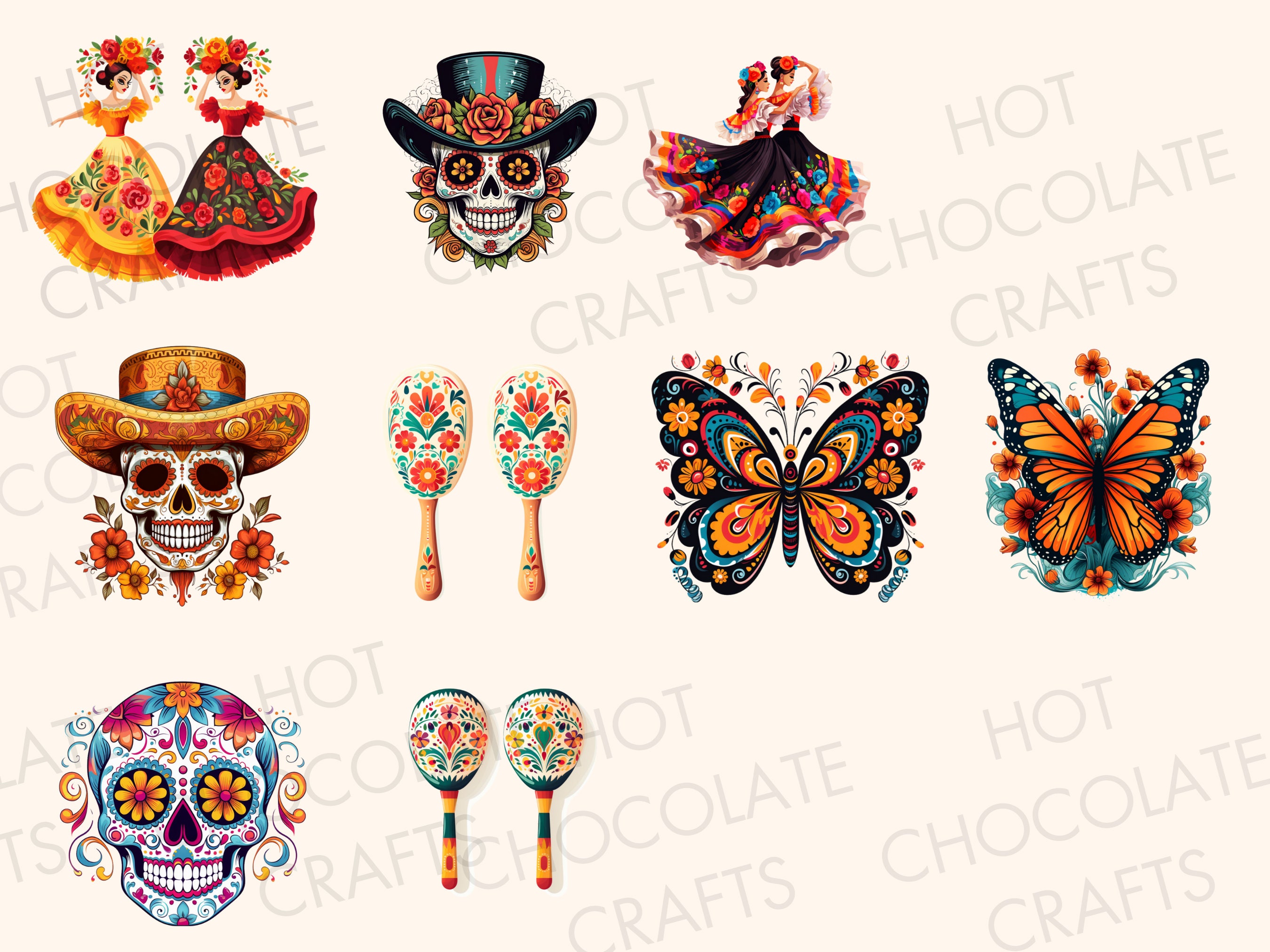 33 Day of the Dead Cute Cartoon Clipart Sublimation Bundle PNG ...