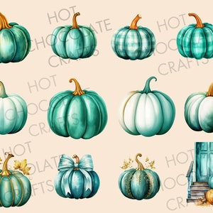 23 Teal Pumpkins Halloween Watercolor Clipart PNG Sublimation Bundle ...