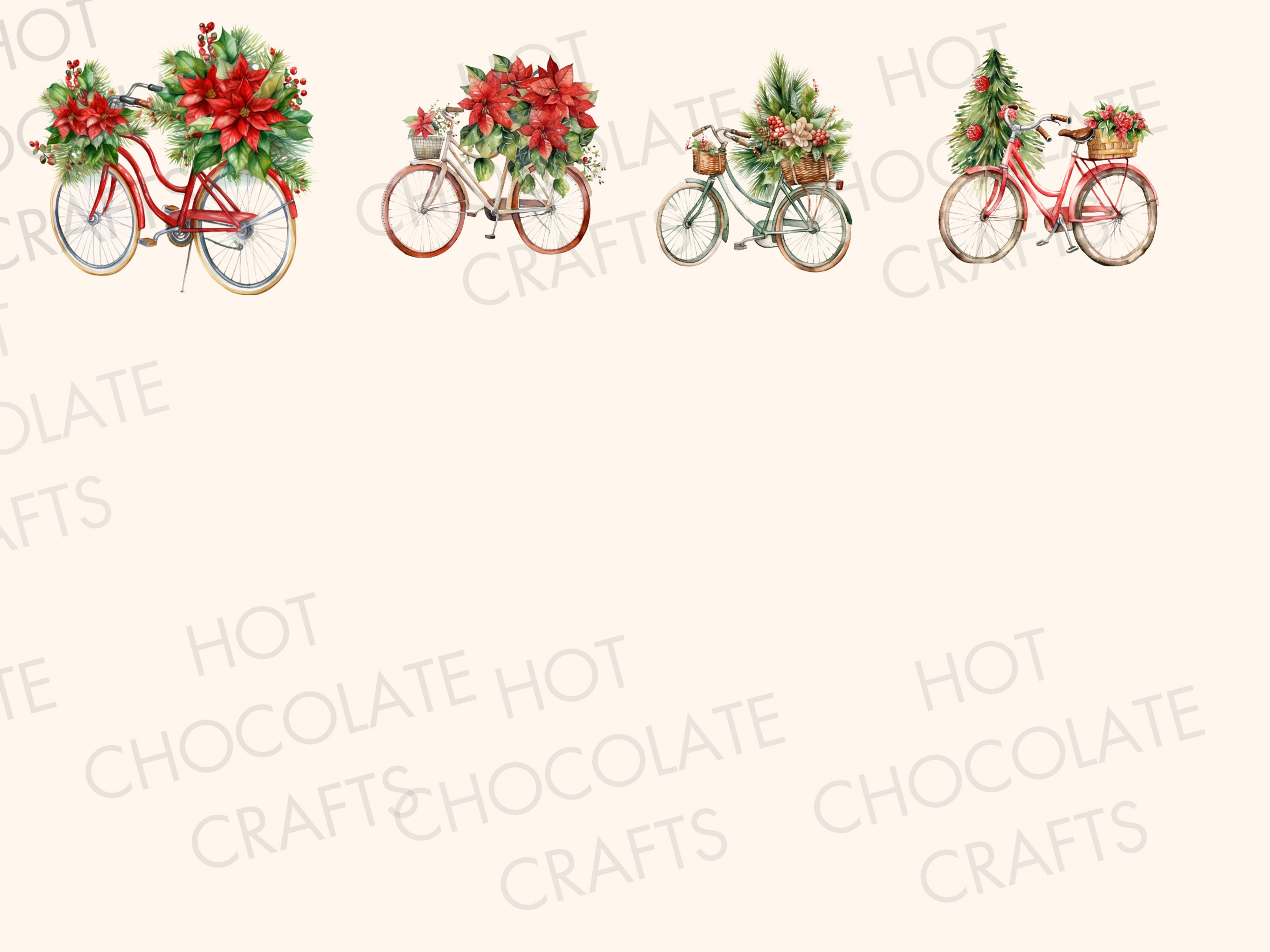 16 Christmas Bicycles Watercolor Clipart Sublimation Bundle PNG ...