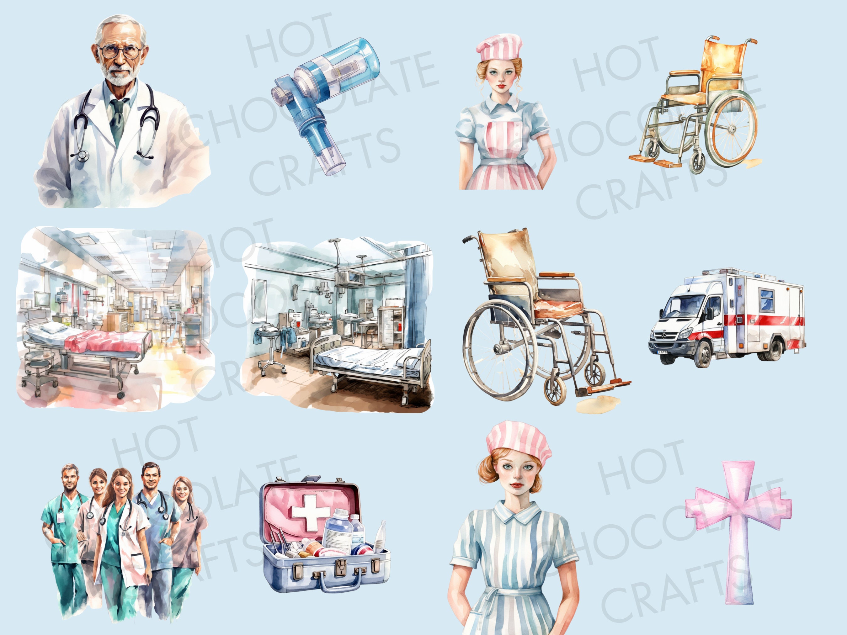 44 Medical Watercolor Clipart PNG Sublimation Bundle Commercial Use ...