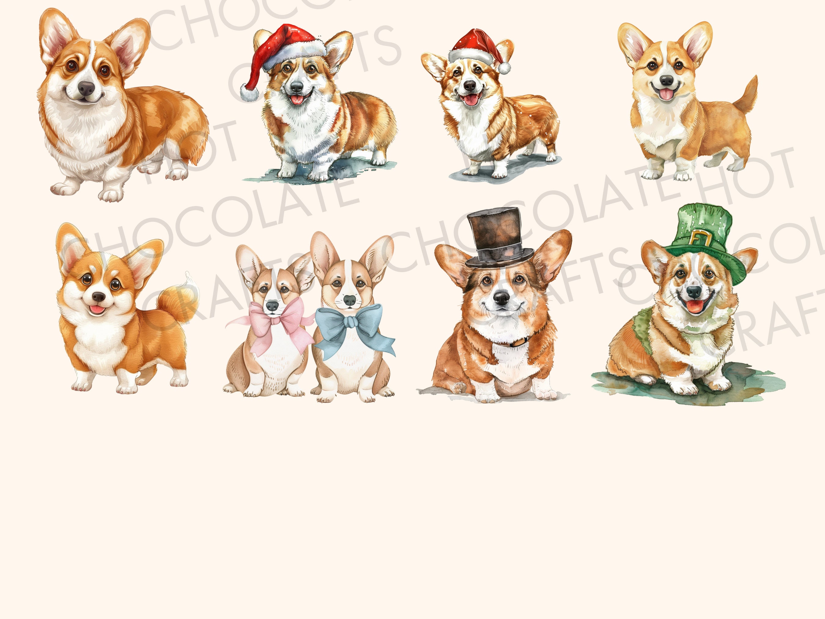 20 Corgi Watercolor Clipart PNG Sublimation Bundle Commercial Use ...
