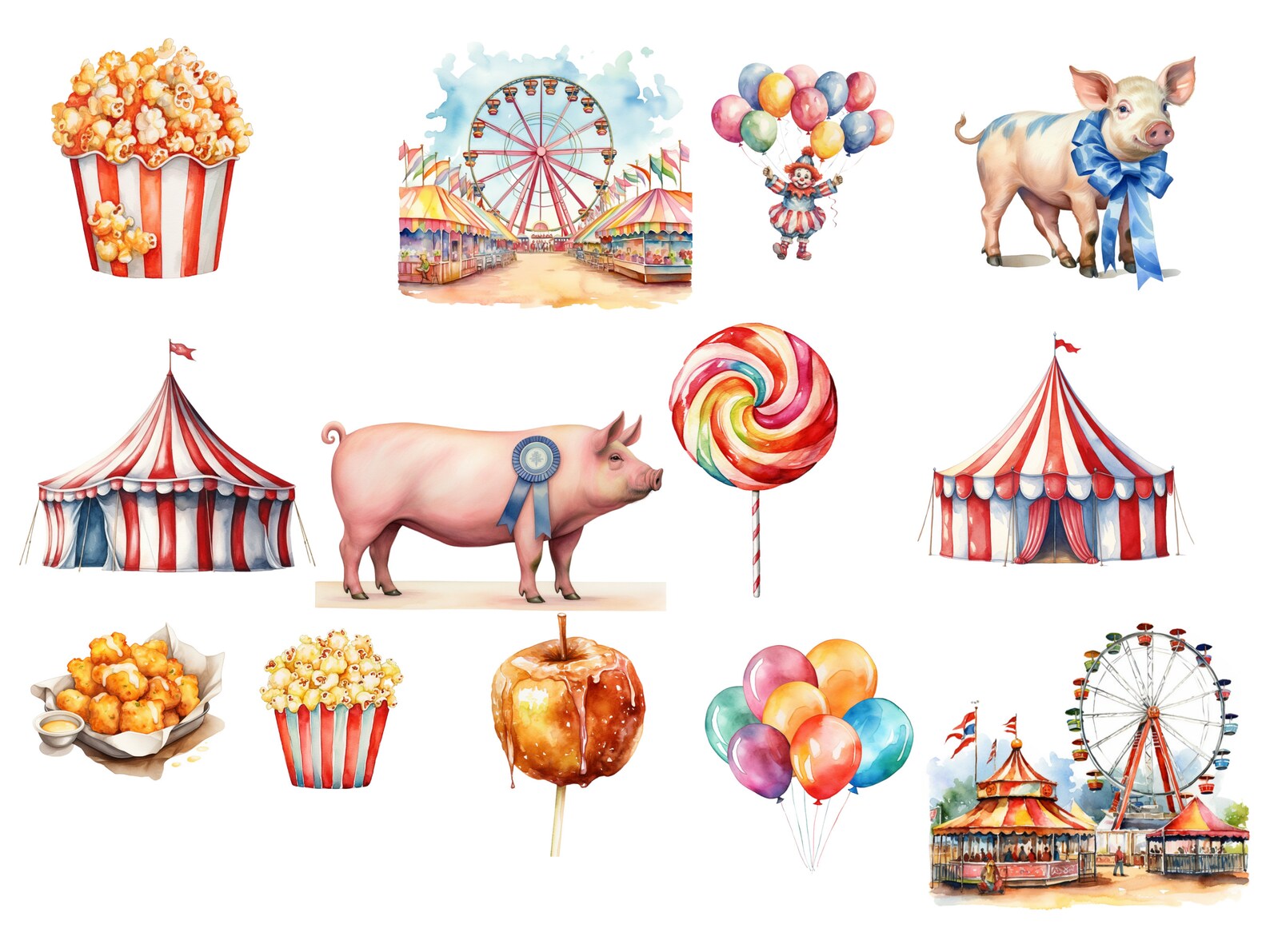 37 State Fair Carnival Festival Watercolor Clipart Sublimation Design ...
