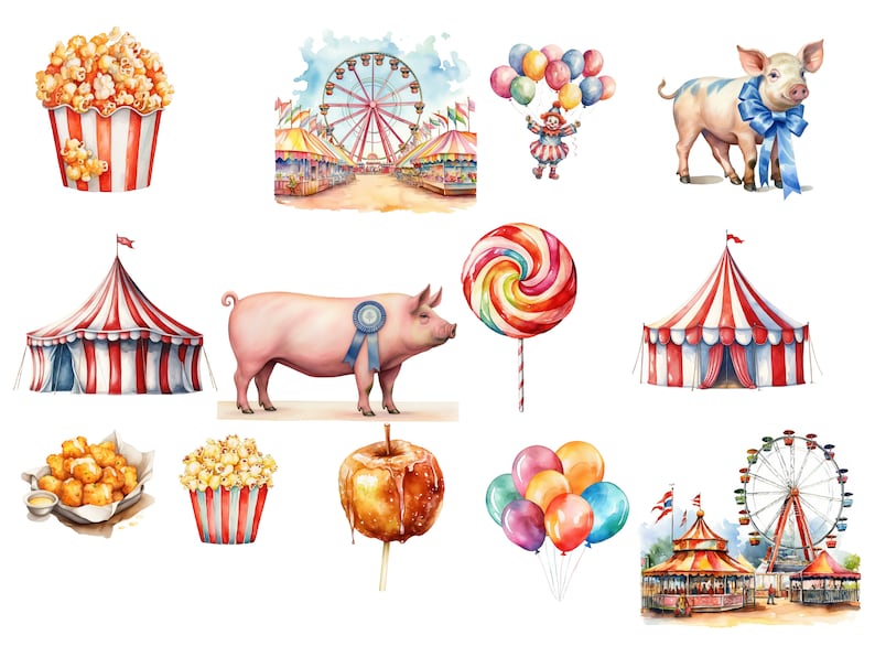37 State Fair Carnival Festival Watercolor Clipart Sublimation Design ...