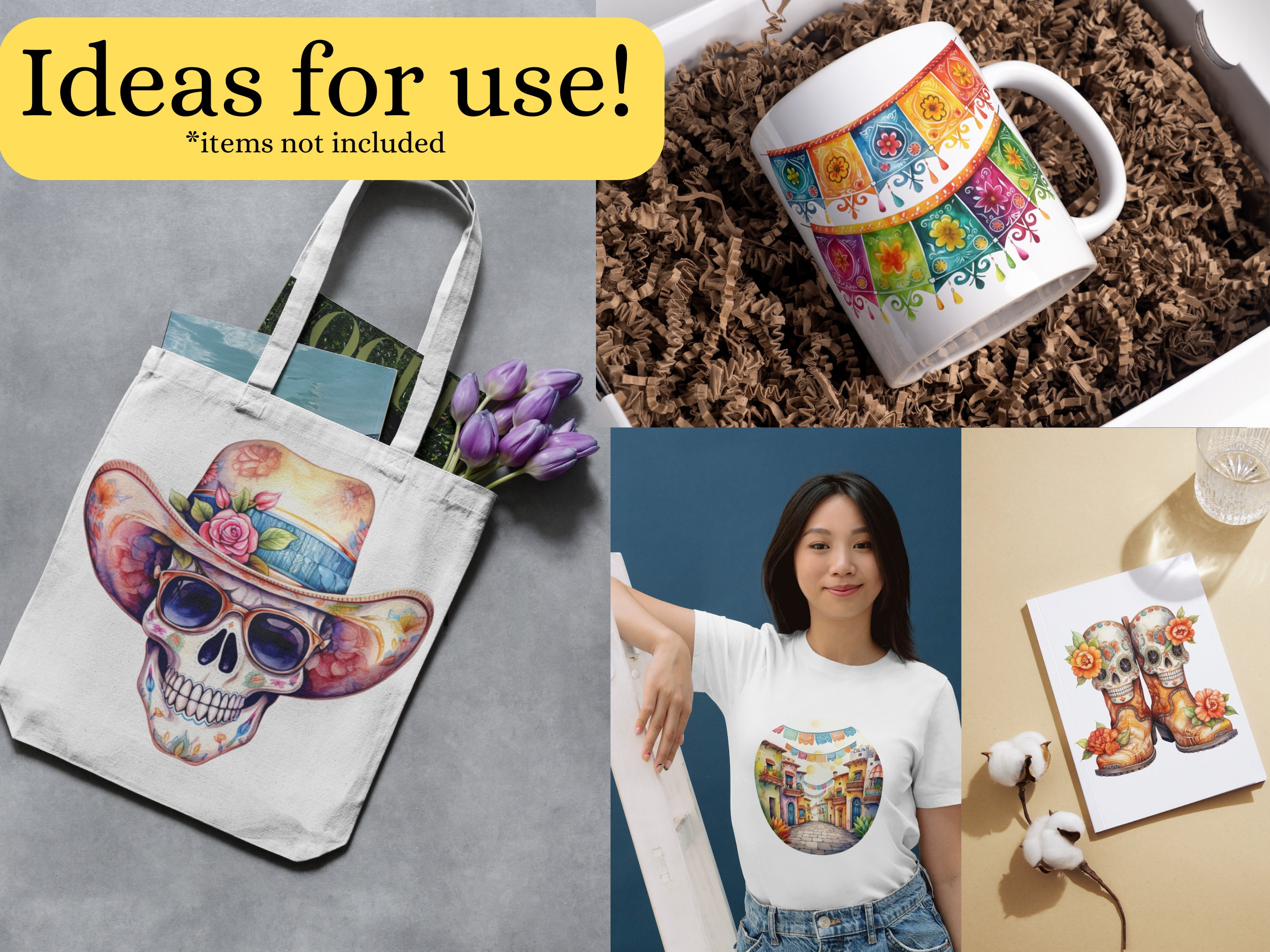 46 Day of the Dead Watercolor Clipart Sublimation Bundle PNG Commercial ...