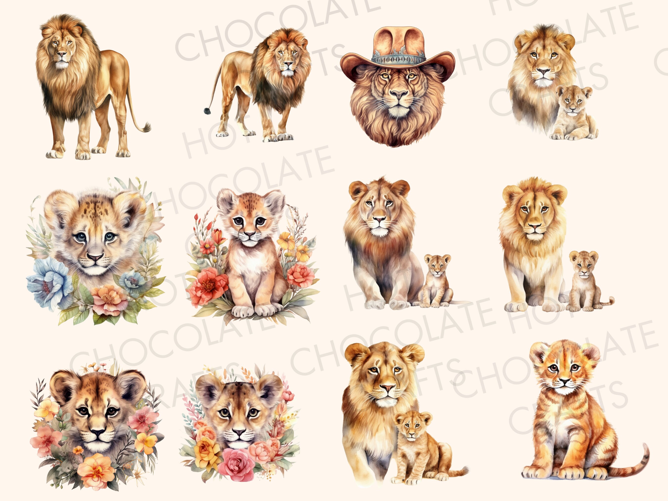 53 Lions Clipart PNG Sublimation Bundle Commercial Use Graphics Vintage ...