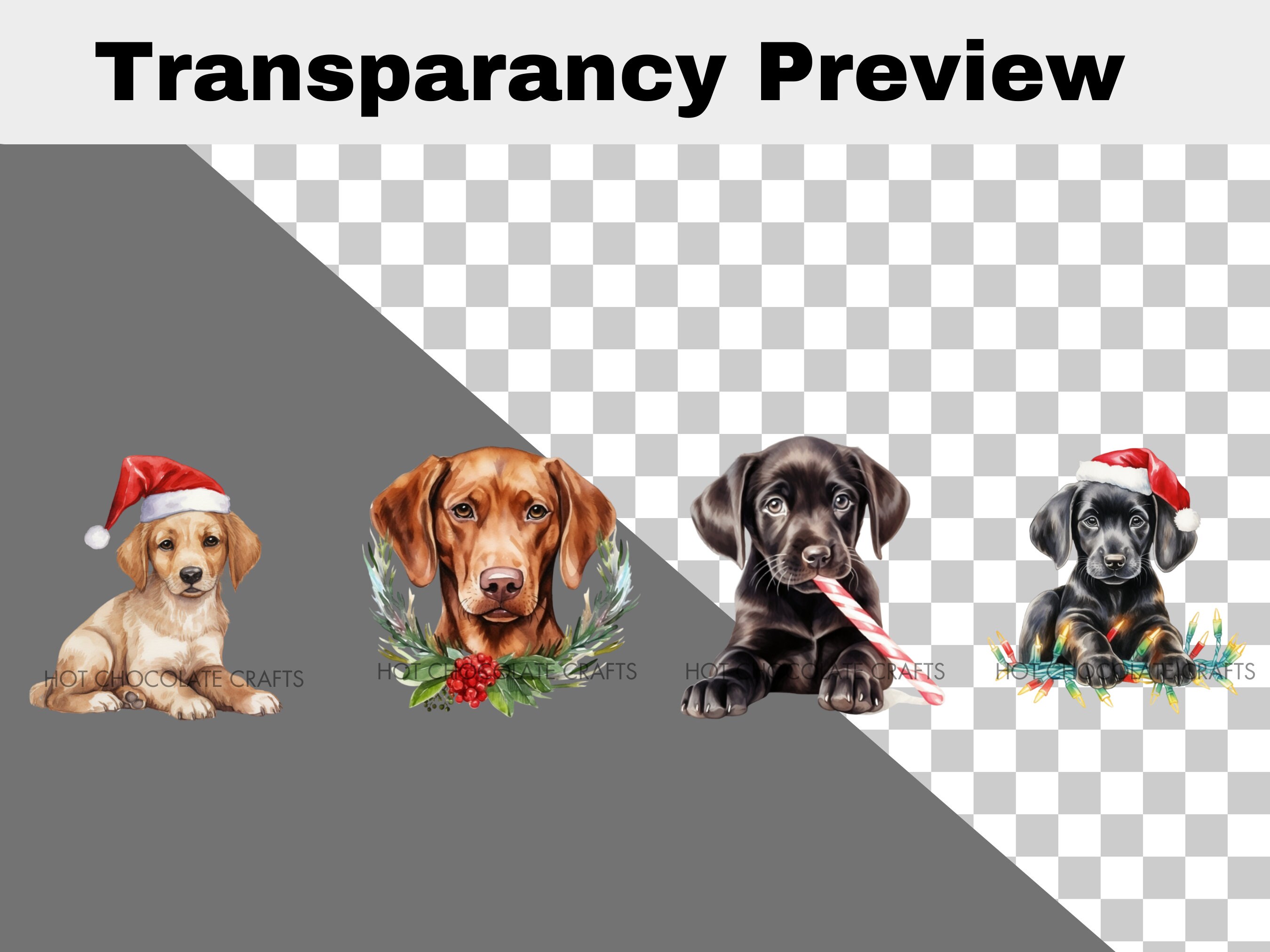 24 Labrador Retriever Christmas Dogs Watercolor Clipart PNG Sublimation ...