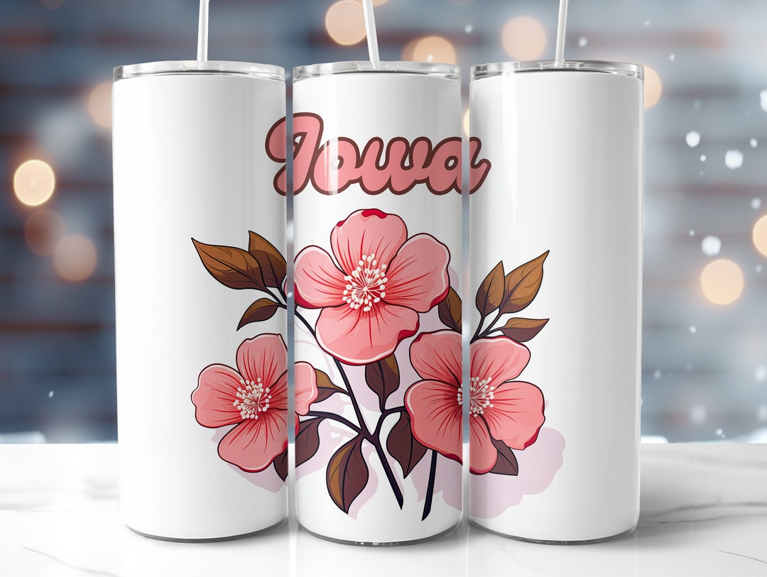 Iowa Wild Prairie Rose State Flower Watercolor Seamless 20oz Skinny ...