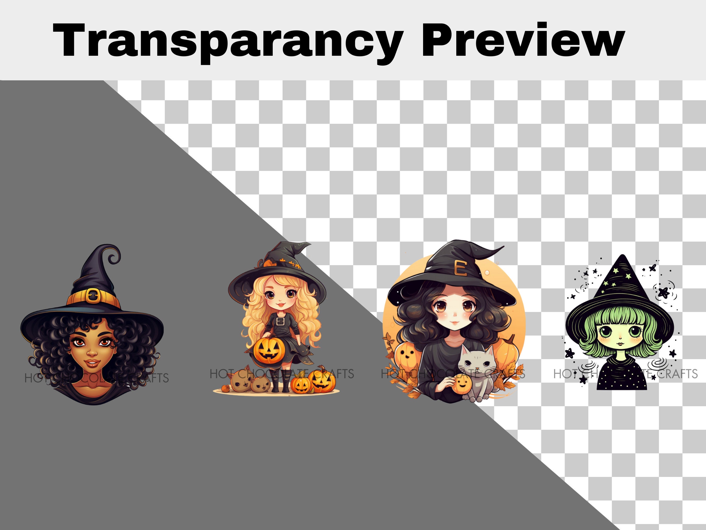 25 Cute Halloween Witches Clipart PNG Sublimation Bundle Commercial Use ...
