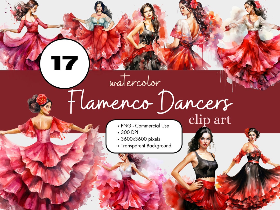 17 Flamenco Dancers Spanish Clipart Bundle, Watercolor PNG Sublimation ...