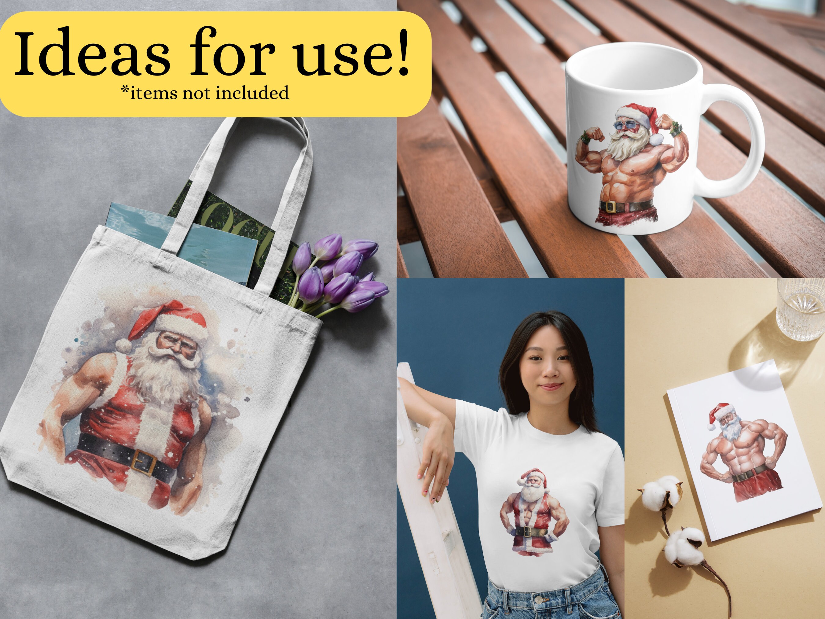17 Bodybuilder Buff Santa Claus Watercolor Clipart Sublimation Bundle ...