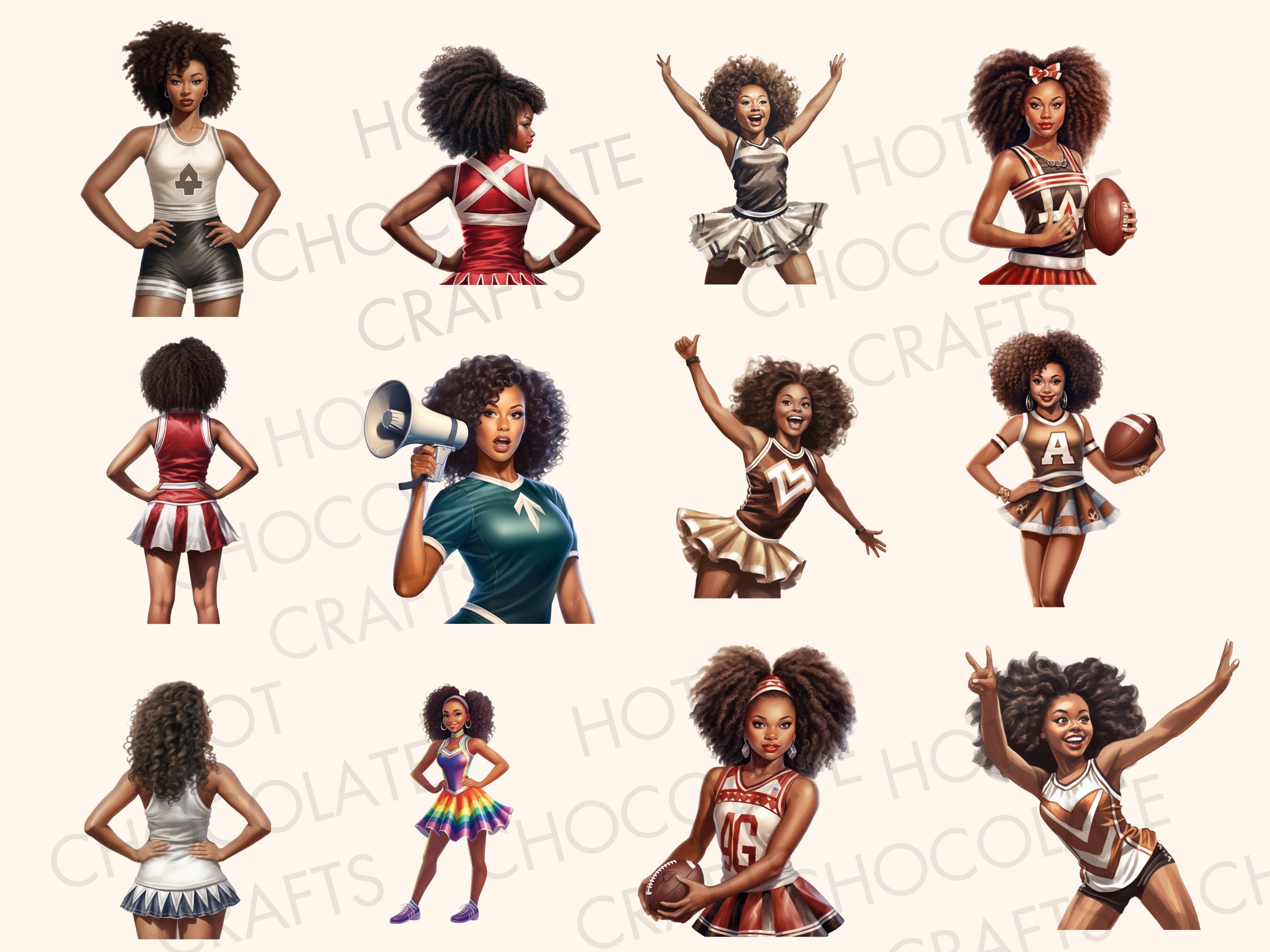 20 Black Cheerleaders Clipart Bundle, African American Women PNG ...