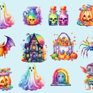 26 Rainbow Halloween Watercolor Clipart Sublimation Bundle PNG ...