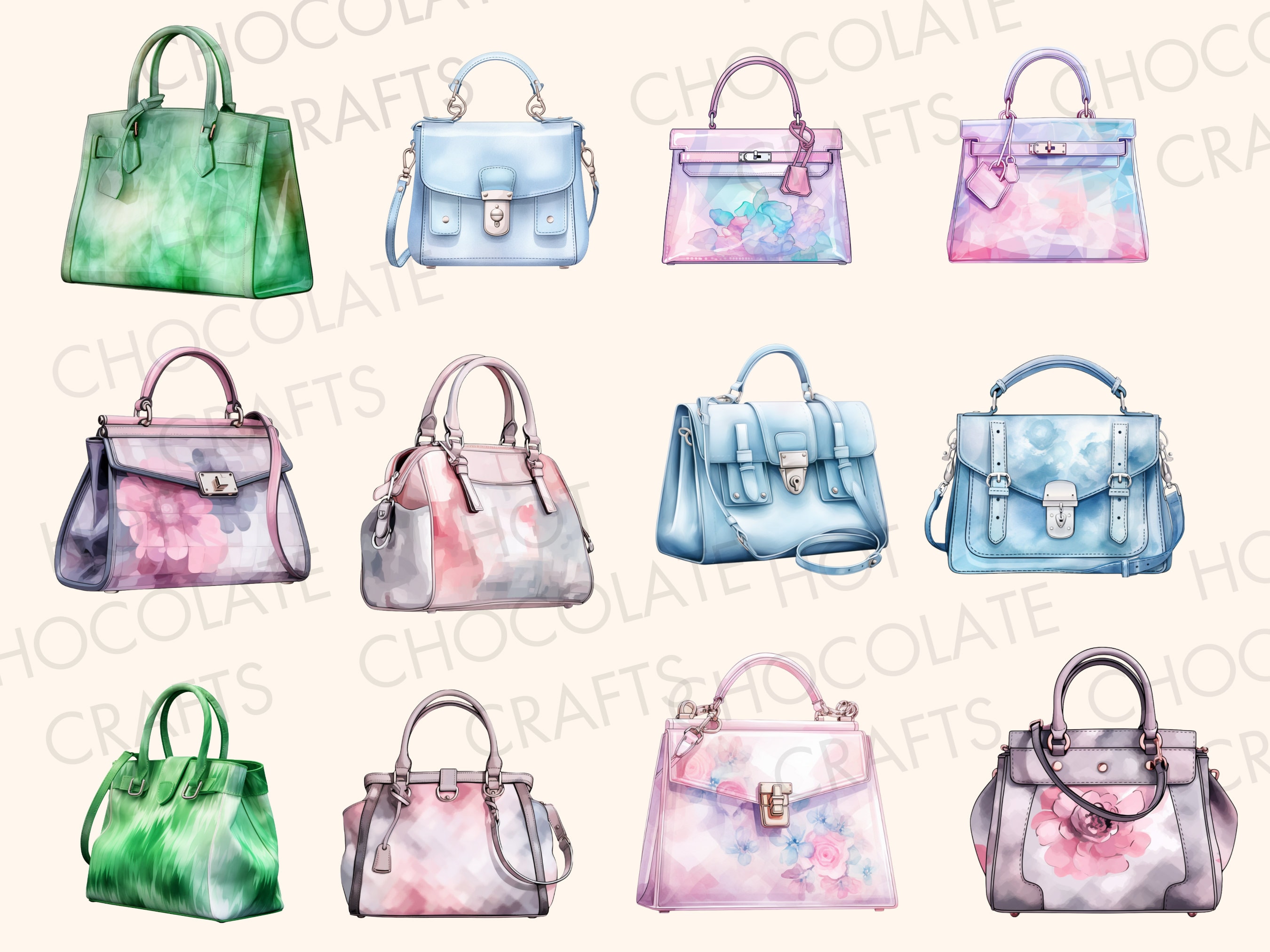 27 Purses Handbags Watercolor Clipart Sublimation Bundle PNG Commercial ...