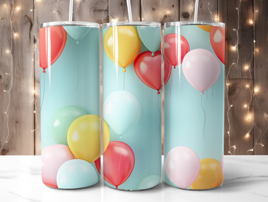 3D Pastel Colorful Balloons Birthday 20oz Skinny Straight Tumbler Wrap ...