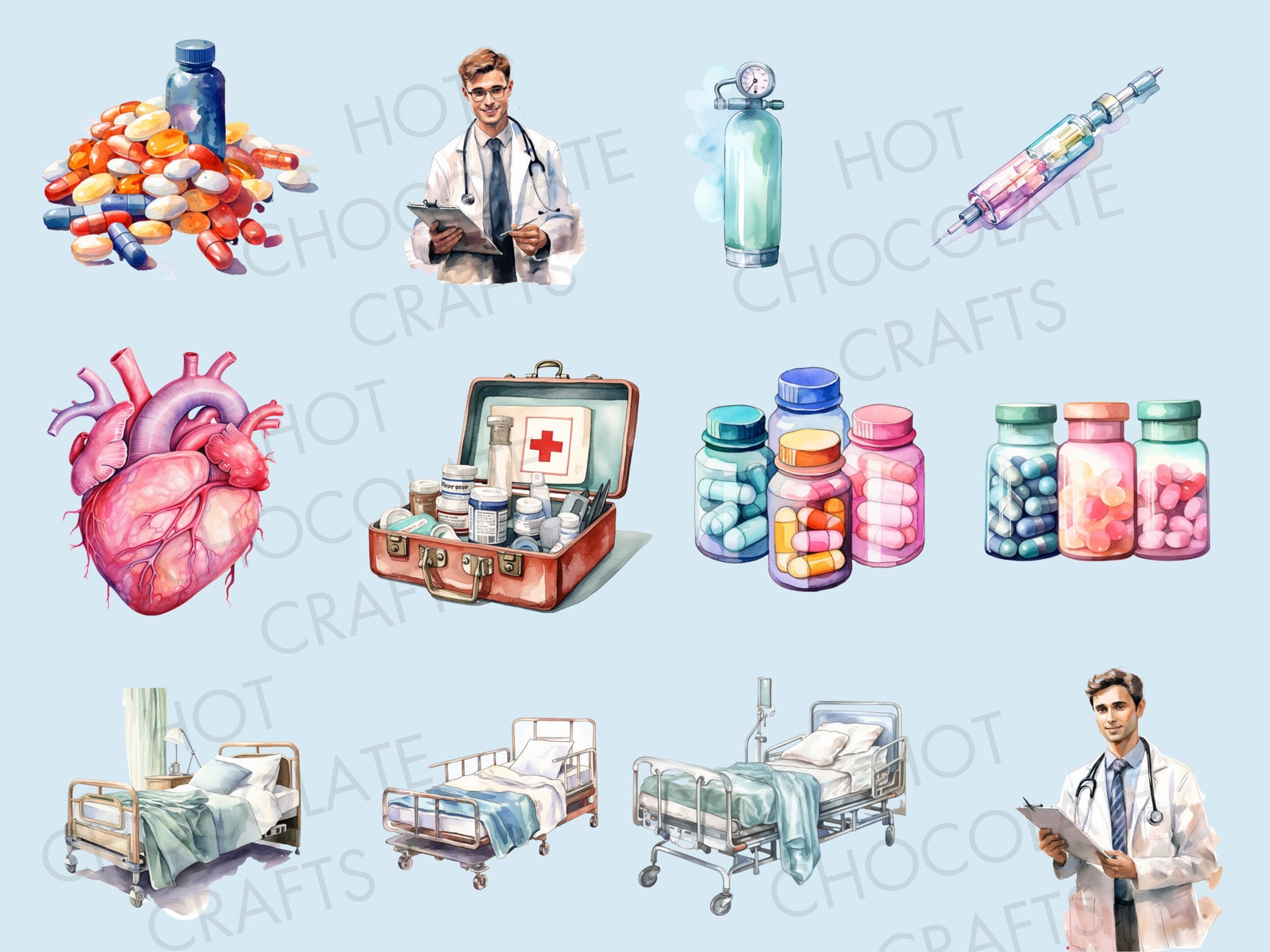 44 Medical Watercolor Clipart PNG Sublimation Bundle Commercial Use ...