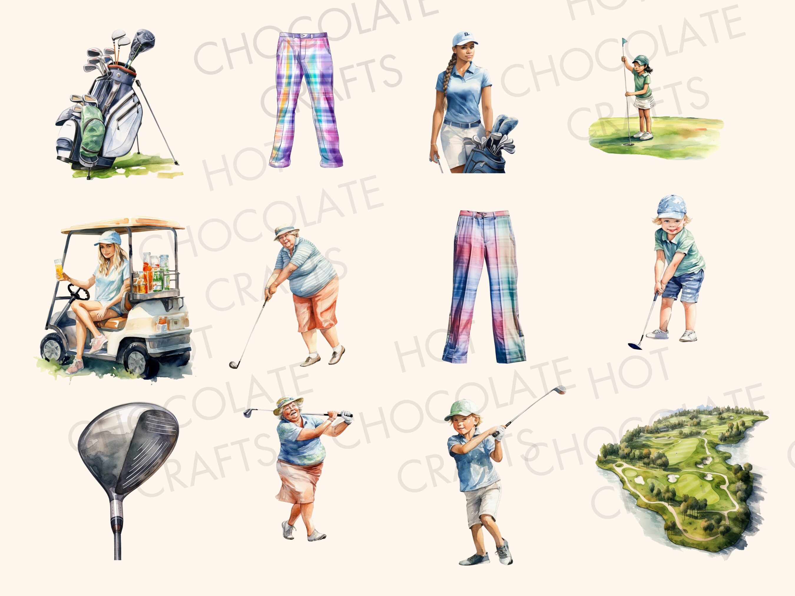 50 Golf Watercolor Clipart PNG Sublimation Bundle Commercial Use ...