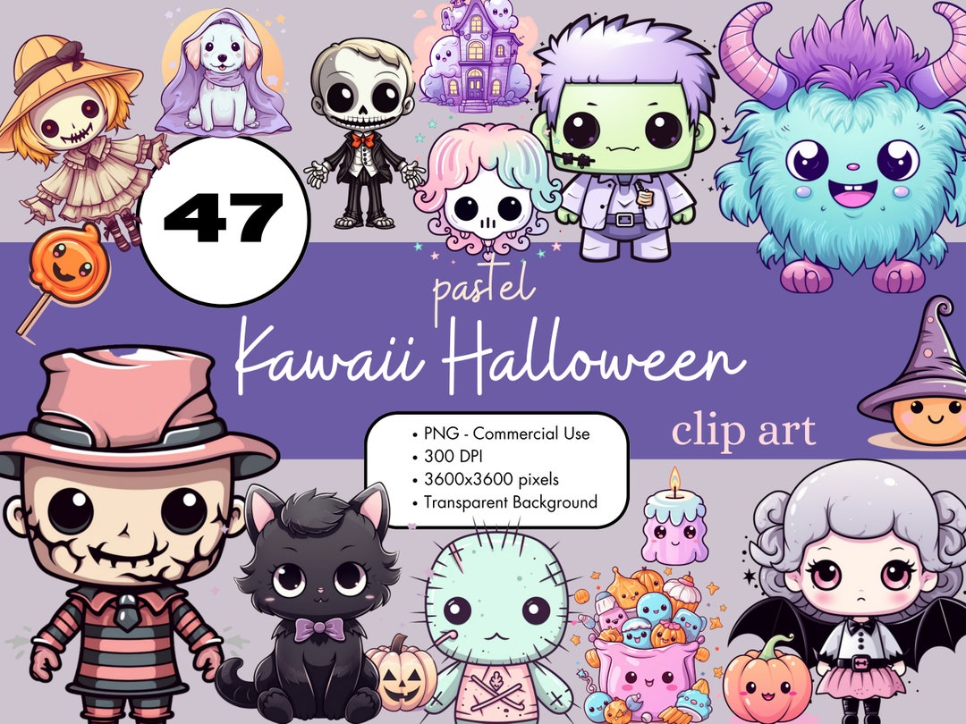 47 Kawaii Pastel Halloween PNG Cute Clipart Ghost Sublimation Bundle ...