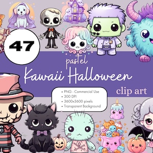 47 Kawaii Pastel Halloween PNG Cute Clipart Ghost Sublimation Bundle ...