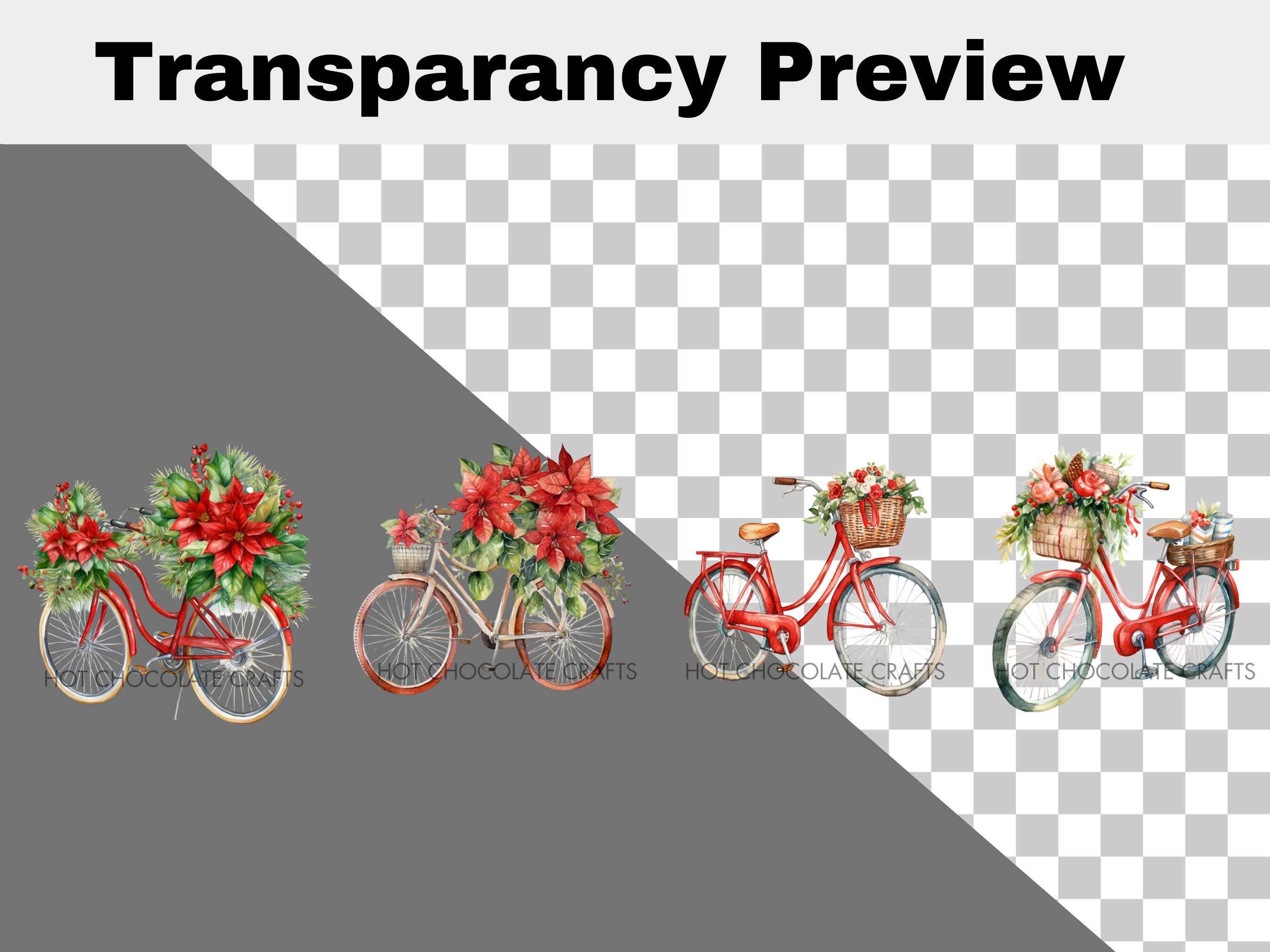 16 Christmas Bicycles Watercolor Clipart Sublimation Bundle PNG ...