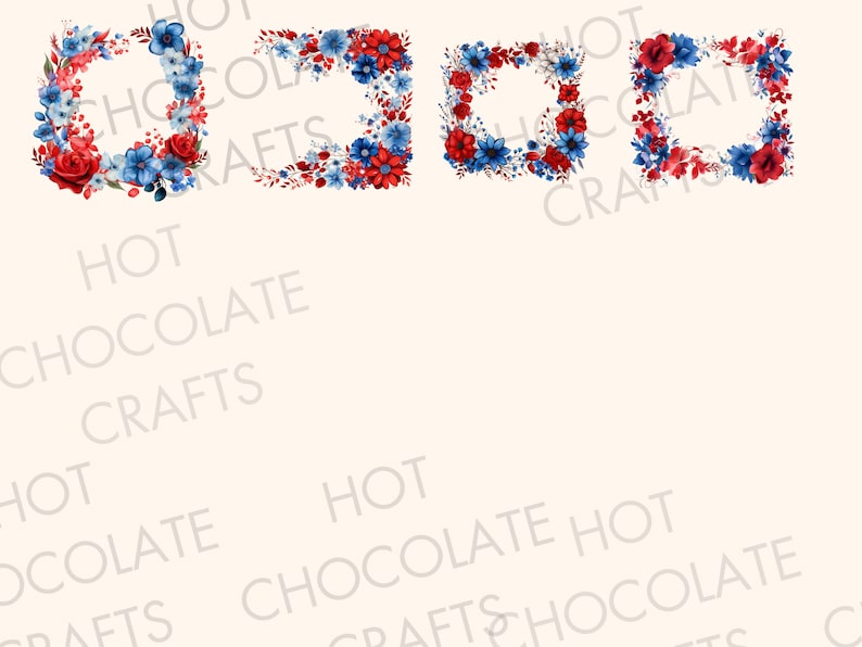 16 Red Blue Flower Borders Frames Watercolor Clipart Sublimation Bundle ...