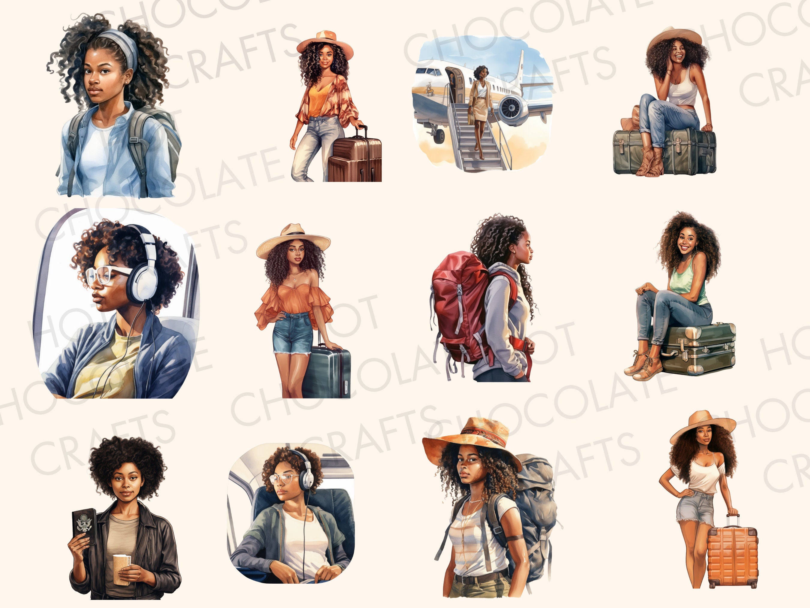 26 Black Girls Travel Clipart Bundle, African American Women PNG ...