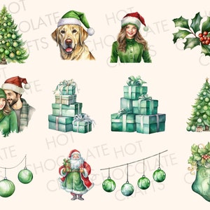 36 Green Christmas Watercolor Clipart Sublimation Bundle PNG Commercial ...