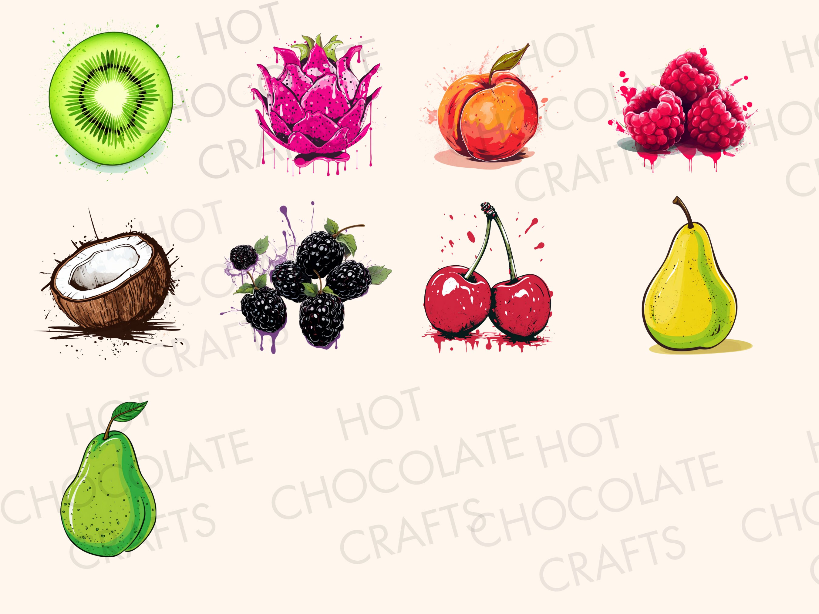 21 Pop Art Fruit Clipart Bundle, PNG Sublimation Bundle Commercial Use ...
