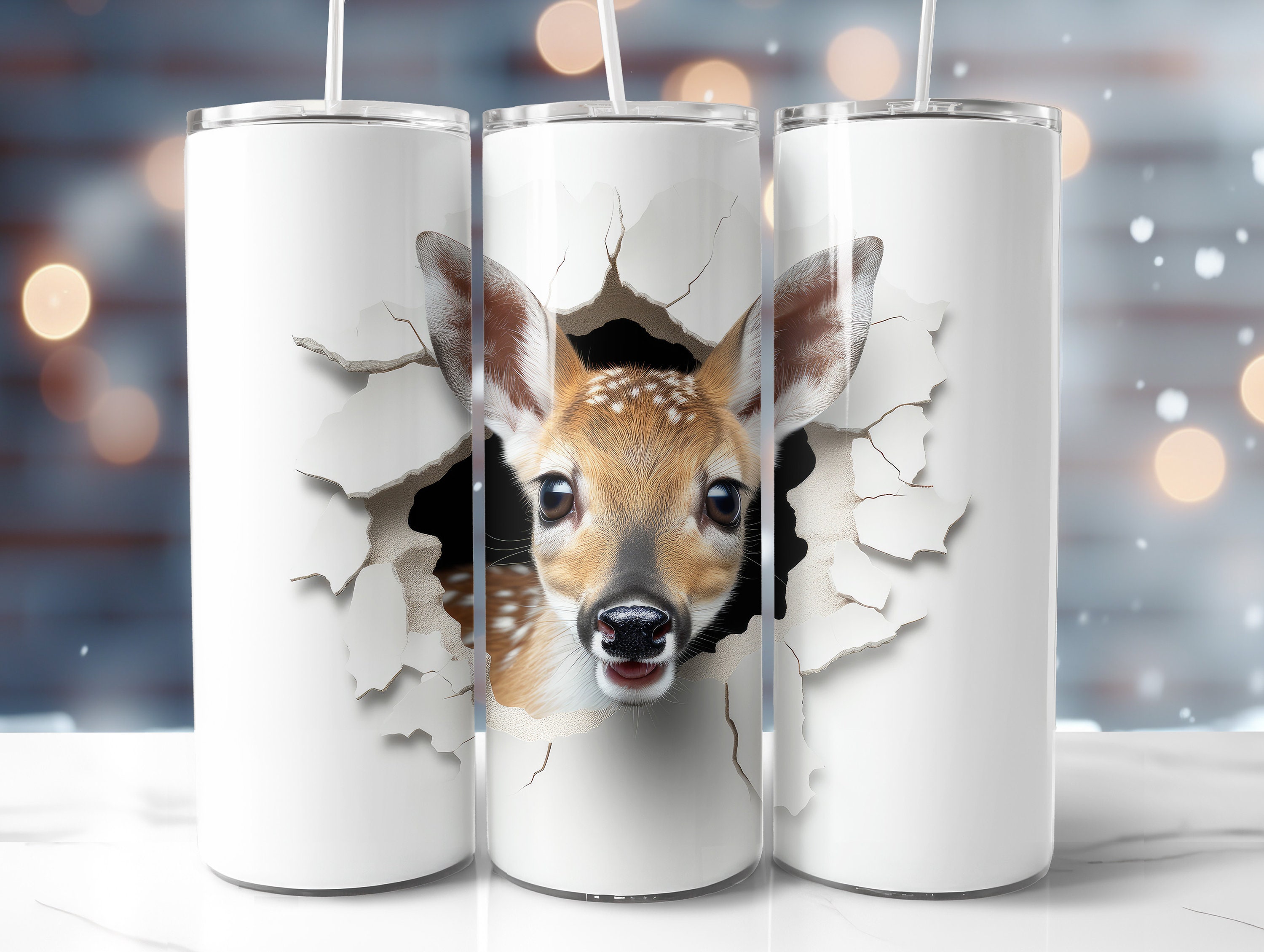 Hole in the Wall Deer Fawn Doe 3D 20oz Skinny Straight Tumbler Wrap ...