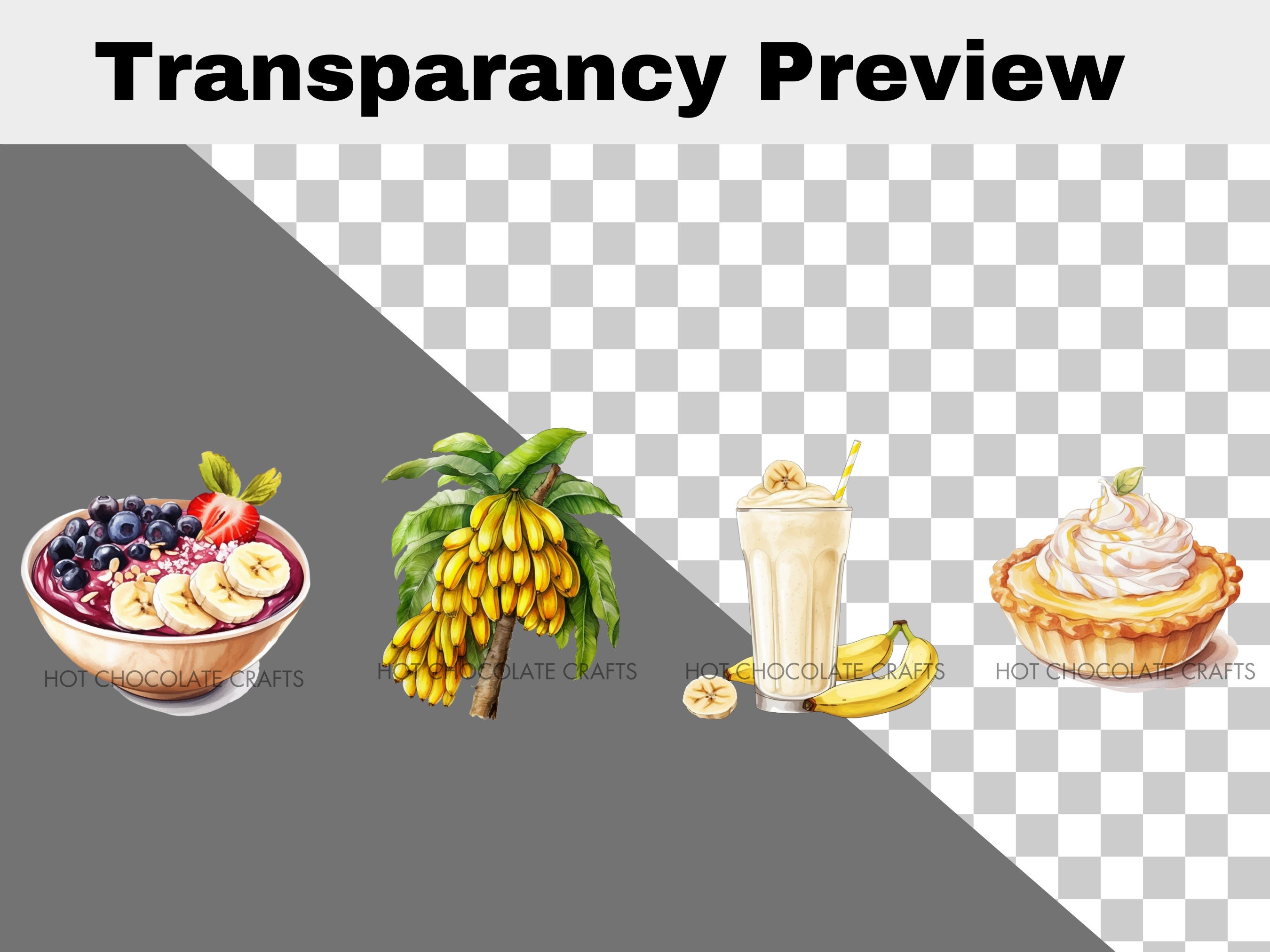 31 Bananas Watercolor Clipart PNG Sublimation Bundle Commercial Use ...