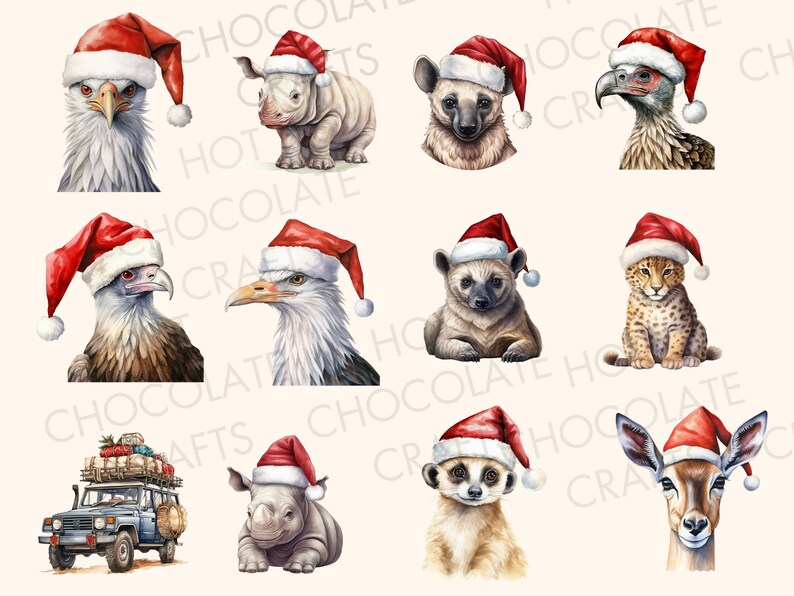 45 Christmas Safari Watercolor Clipart PNG Sublimation Bundle ...