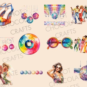 30 Disco Groovy Watercolor Clipart Sublimation Bundle PNG Commercial ...